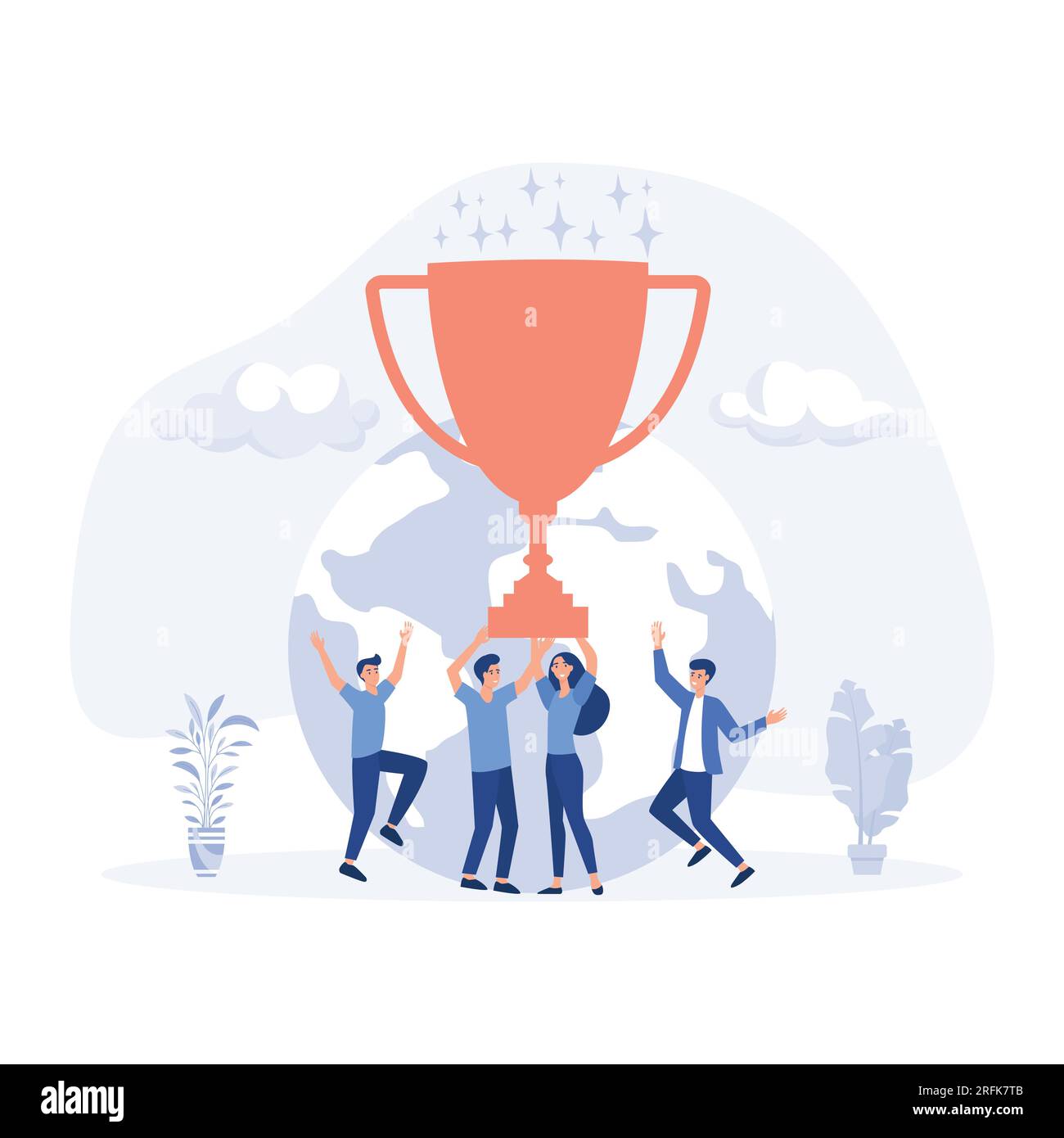 Succes team concept, people celebrate success achievment by holding a ...