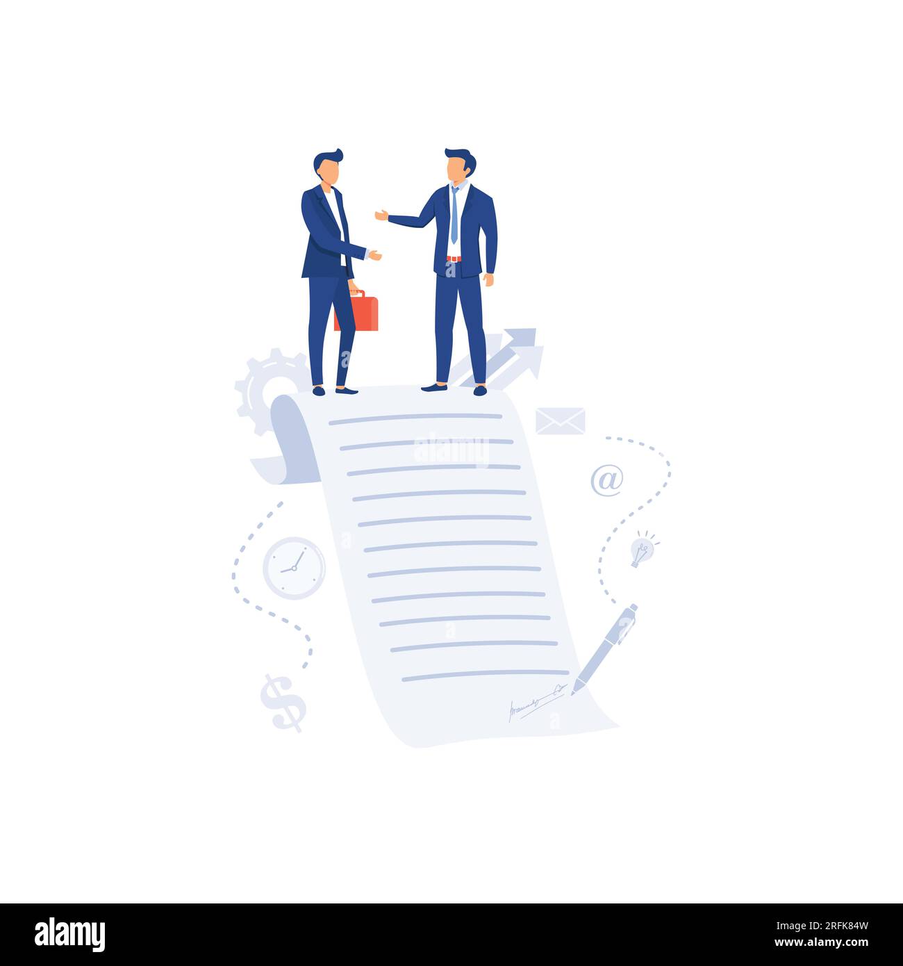Business people standing on a signed contract, flat vector modern ...