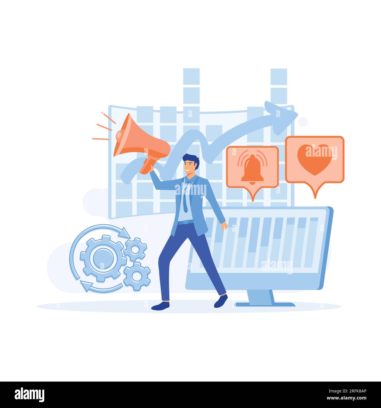 Digital PR concept, brands presence, digital marketing campaign, flat ...