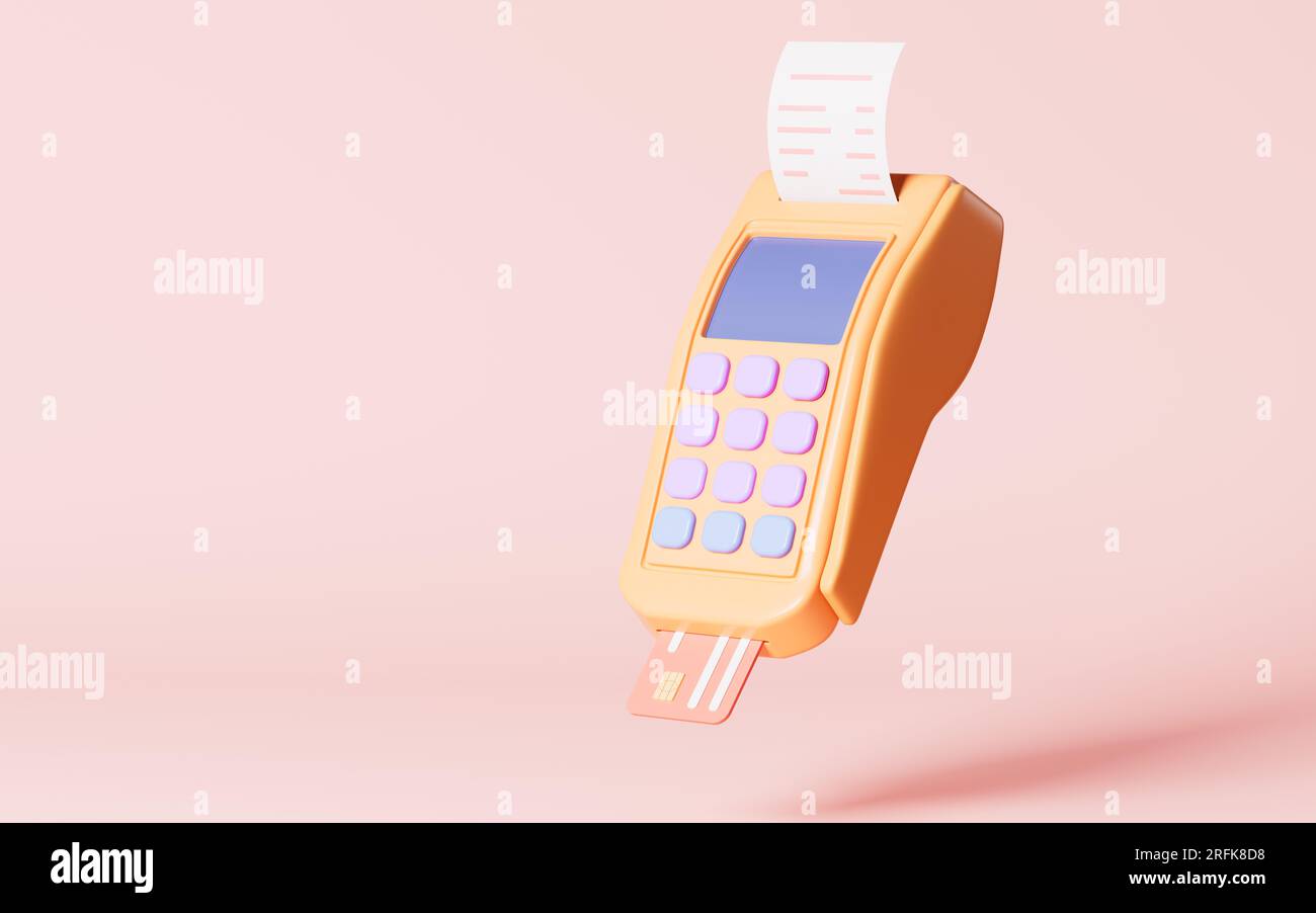 Cartoon pos machine model, pay terminal, 3d rendering. Digital drawing ...