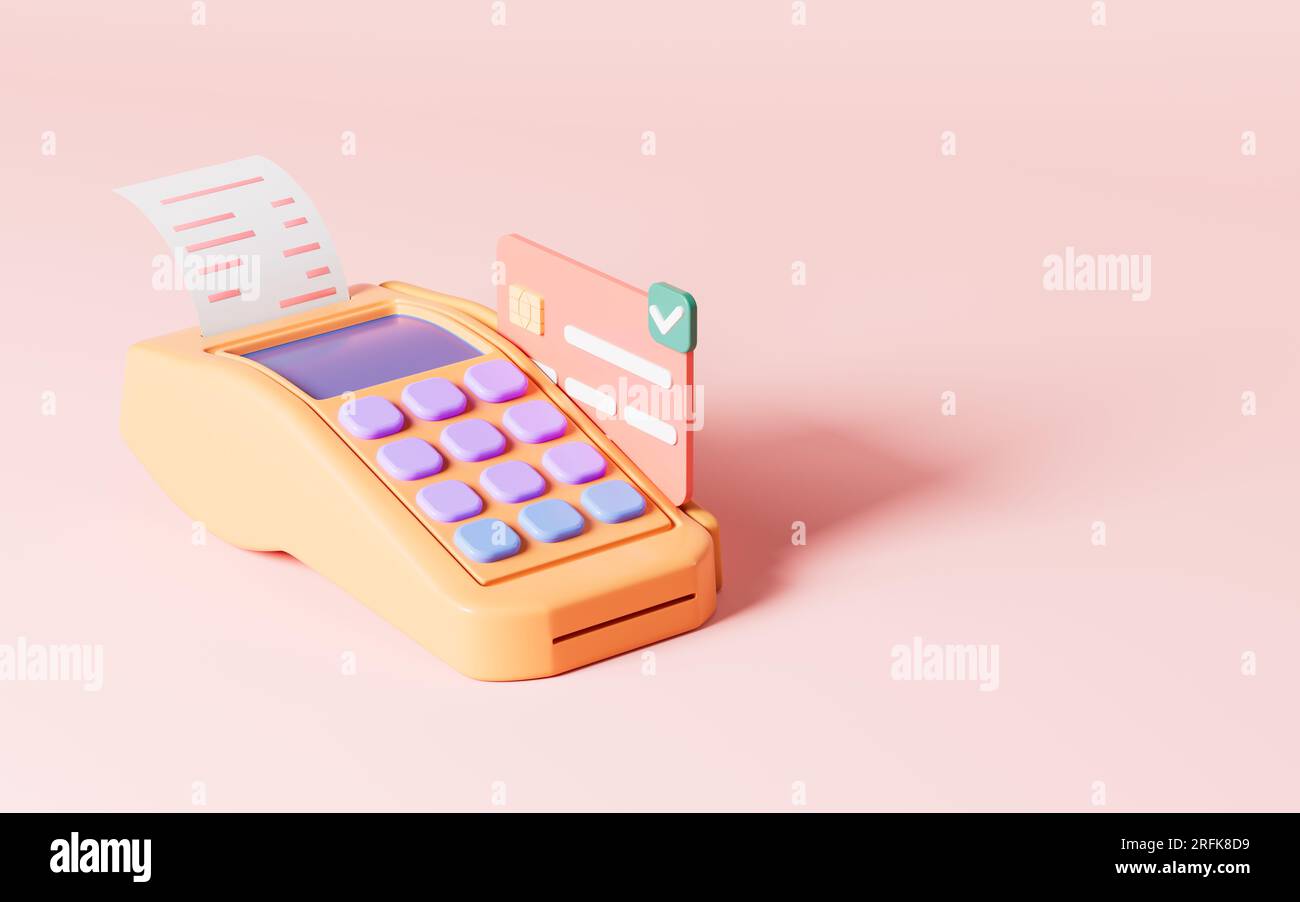 Cartoon pos machine model, pay terminal, 3d rendering. Digital drawing ...