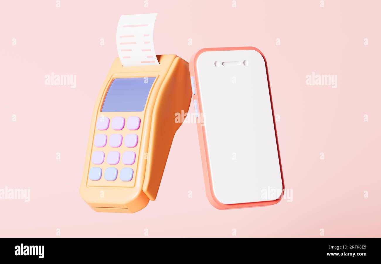 Cartoon pos machine and mobile phone, 3d rendering. Digital drawing ...
