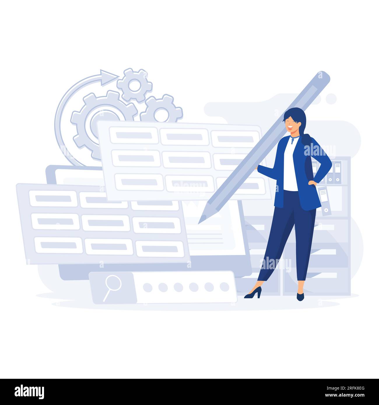 woman working with big data and databases, Office worker making ...