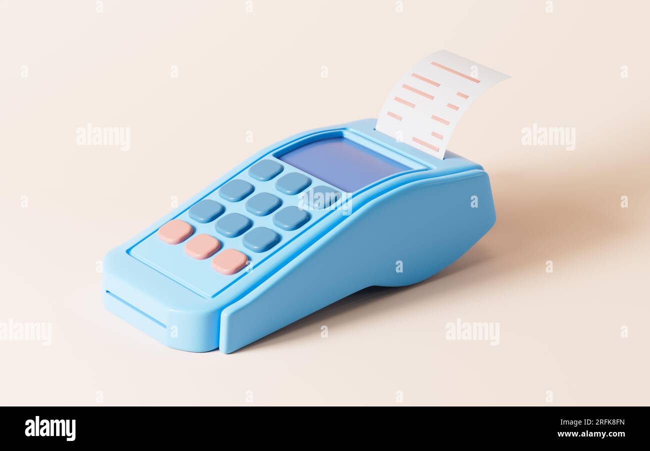 Cartoon pos machine model, pay terminal, 3d rendering. Digital drawing ...