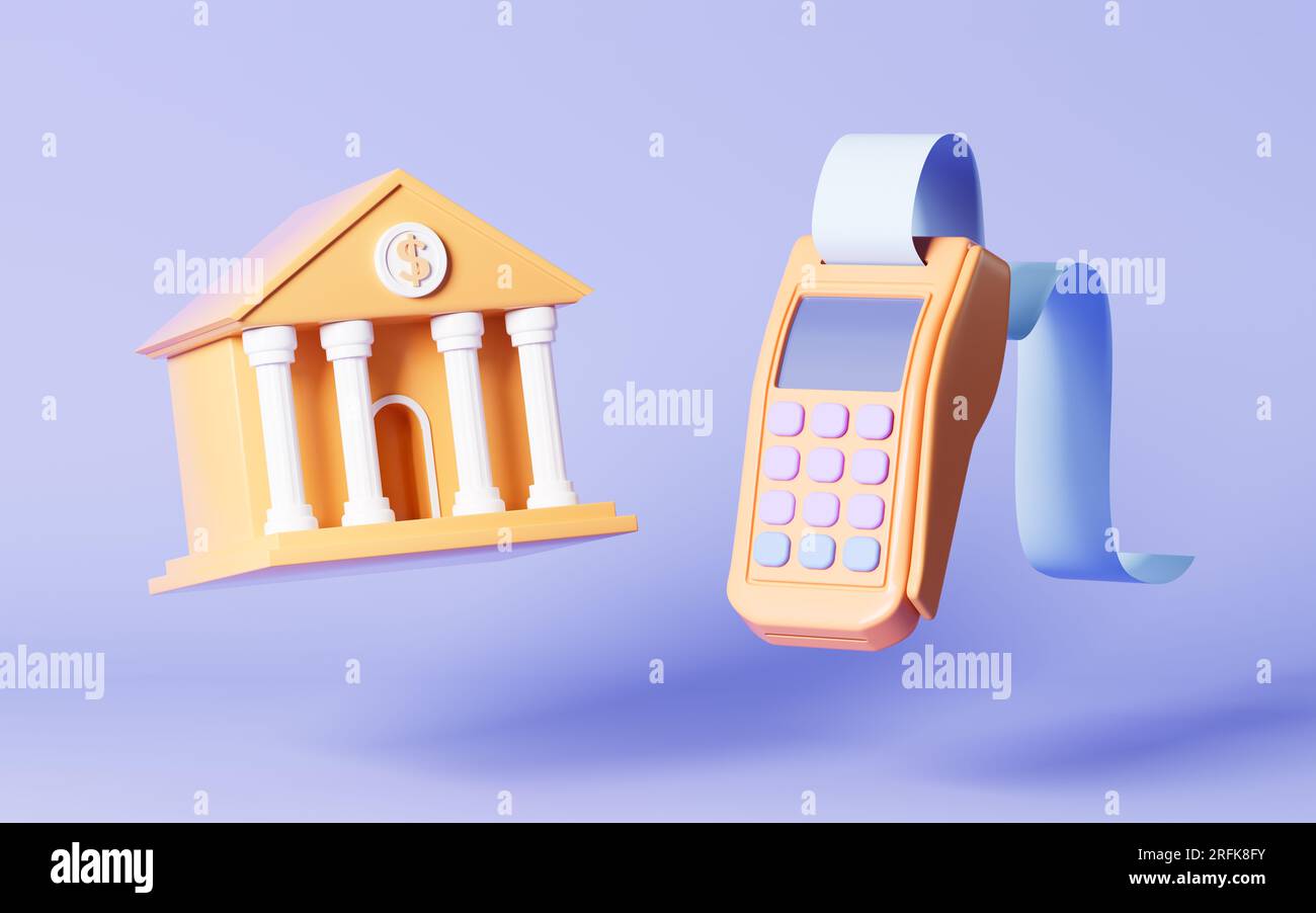 Cartoon pos machine and bank, 3d rendering. Digital drawing Stock Photo ...