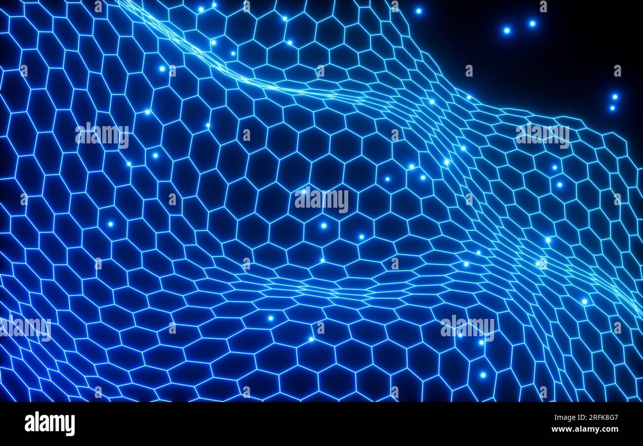 Glowing hexagonal grid neon background, 3d rendering. Digital drawing Stock Photo - Alamy