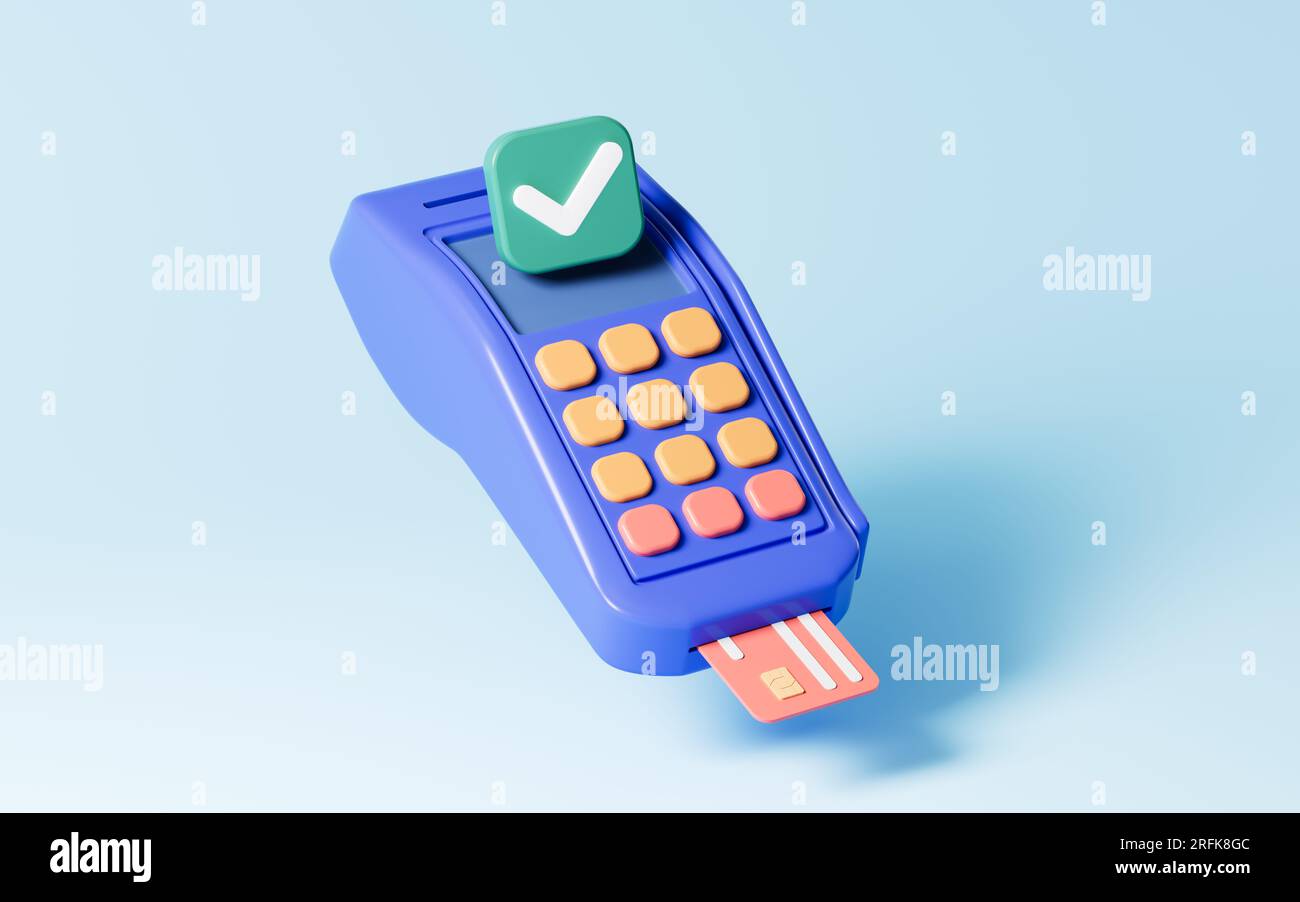 Cartoon pos machine model, pay terminal, 3d rendering. Digital drawing ...