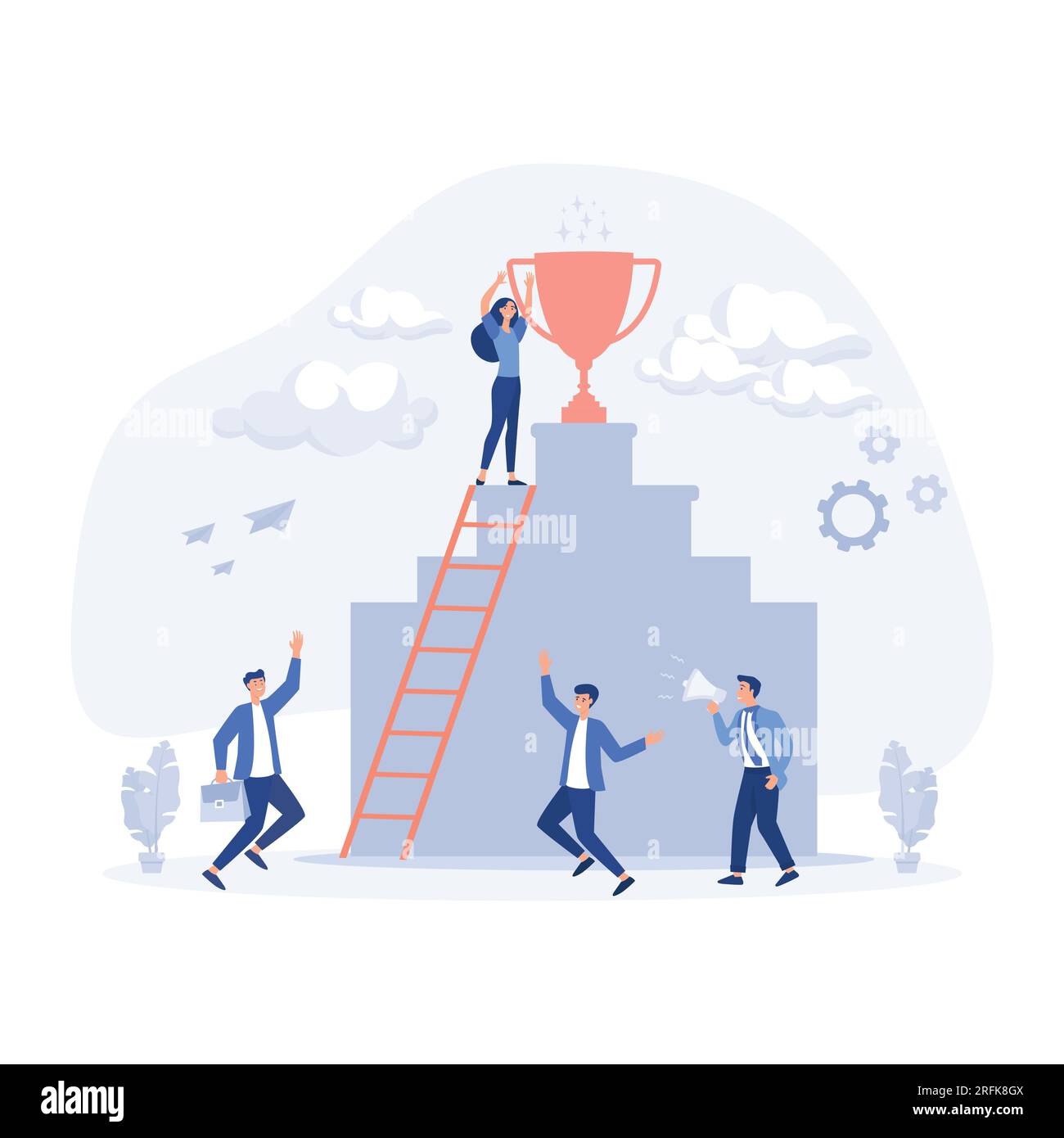 Business concept, People working on their role with tropy on top ...