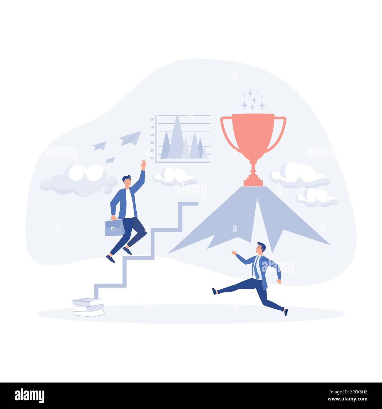 startup business to success, Businessman jumping on the graph to goal ...