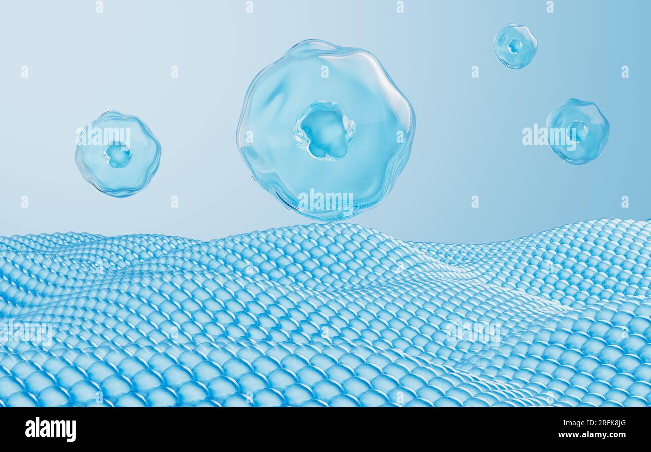 Floating cells in the blue background, skin treatment, biology and ...