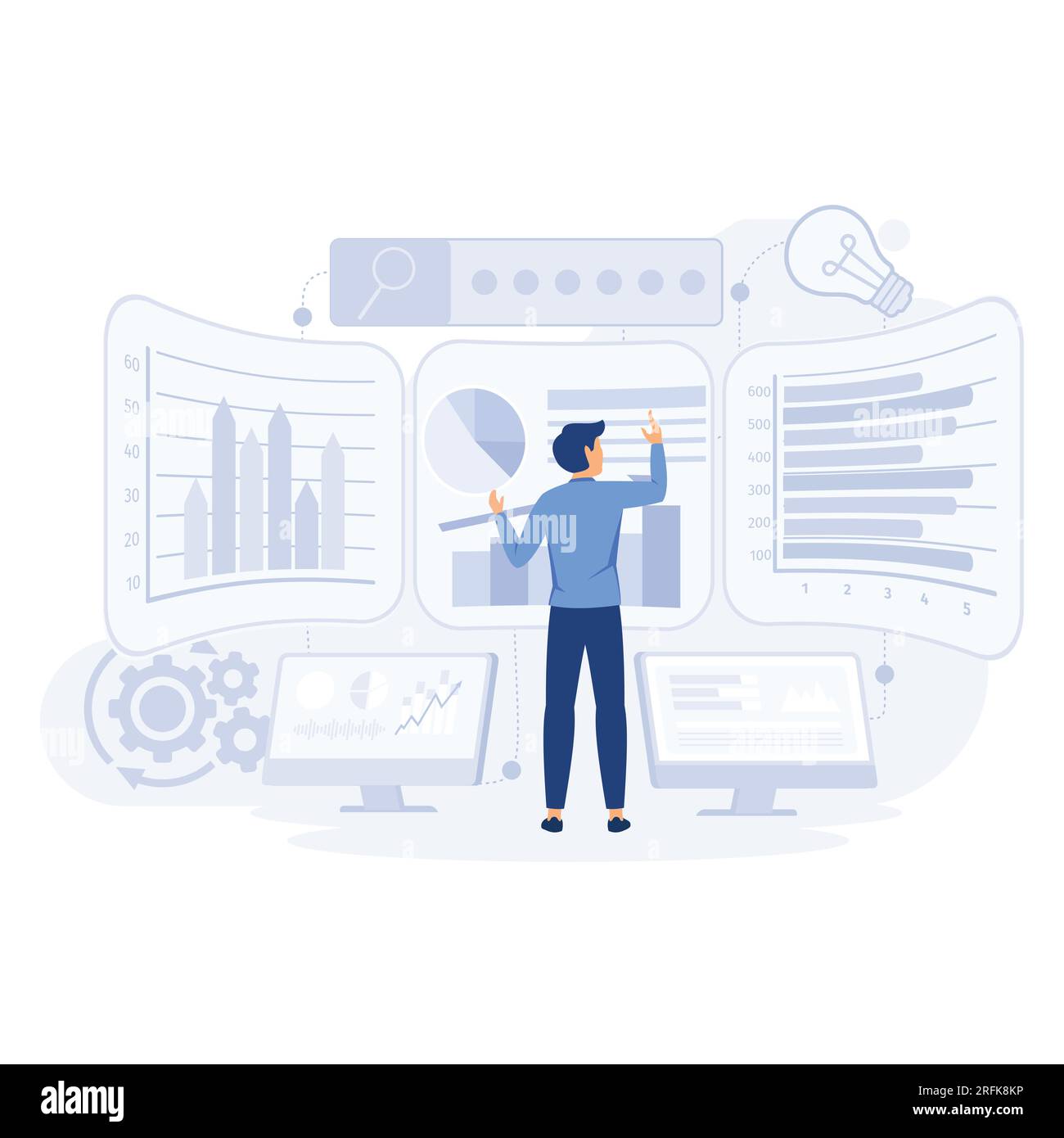 Business intelligence, businessman working with performance tools and ...