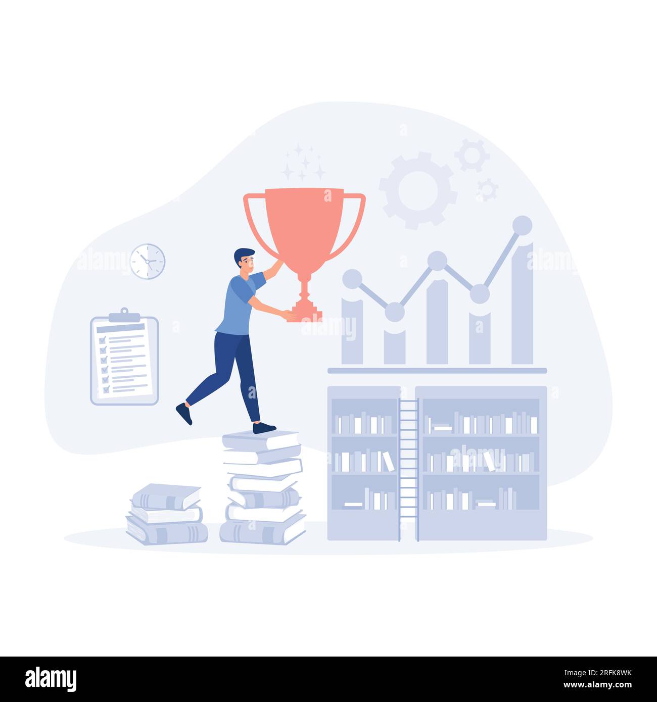 Successful businessmen holding golden trophy, flat vector modern ...