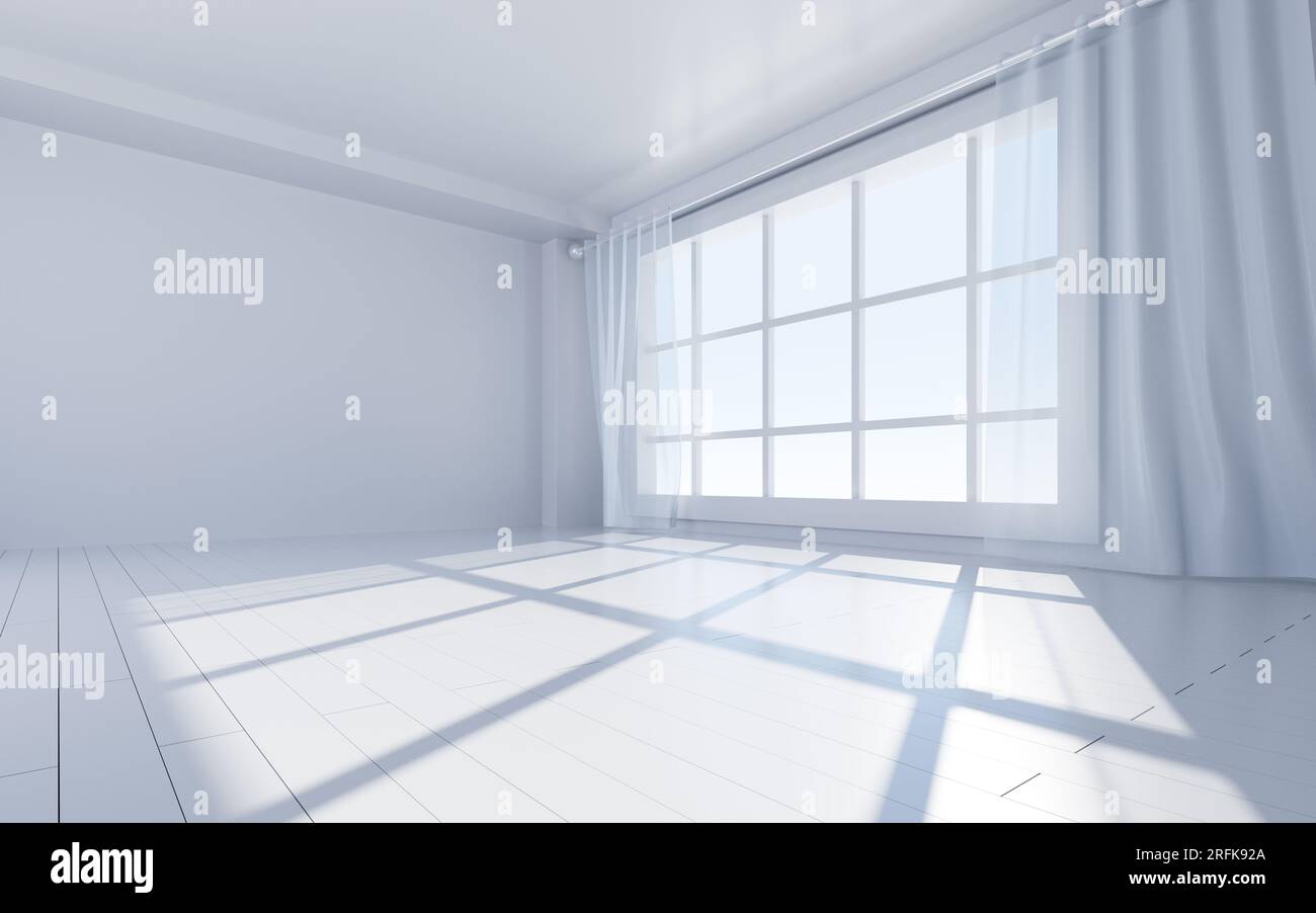 White interior building with windows, 3d rendering. Digital drawing ...