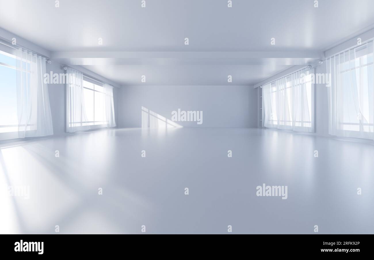 White interior building with windows, 3d rendering. Digital drawing ...