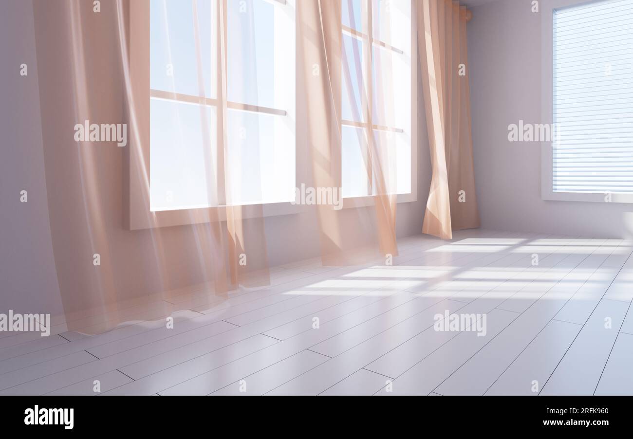 White interior building with windows, 3d rendering. Digital drawing ...