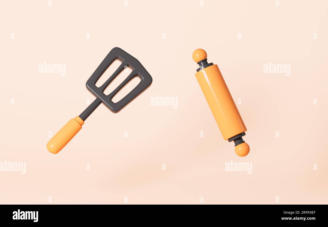 Cartoon kitchenware in the white background, 3d rendering. Digital ...