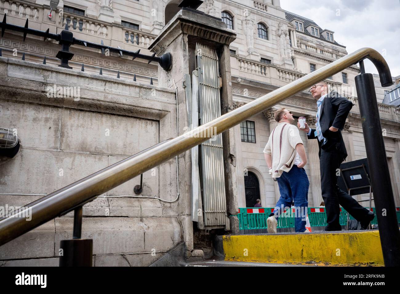 Members of the public at the top of steps at Bank underground station ...