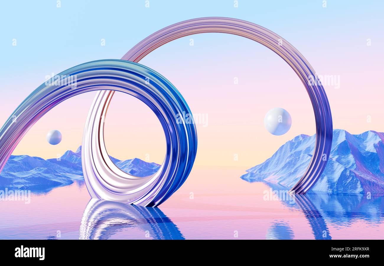 Abstract water surface and geometry curve background, 3d rendering ...