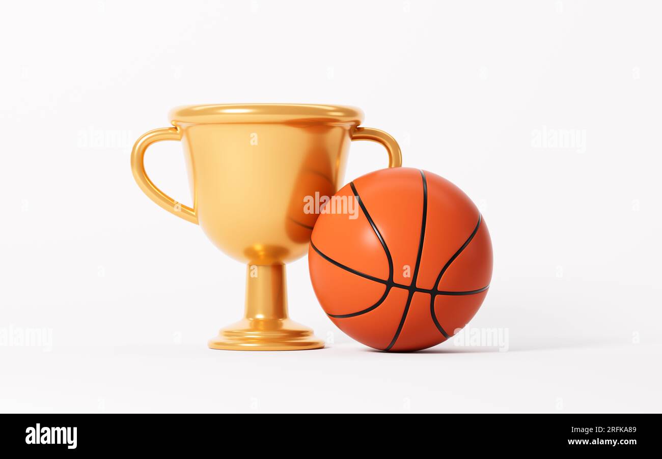 Cartoon trophy and basketball in the white background, 3d rendering ...