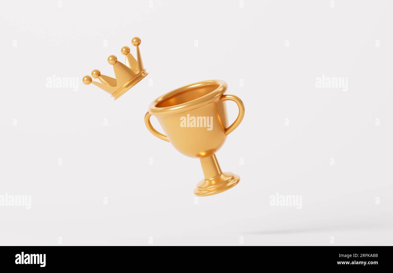 Gold crown and trophy in the white background, 3d rendering. Digital ...
