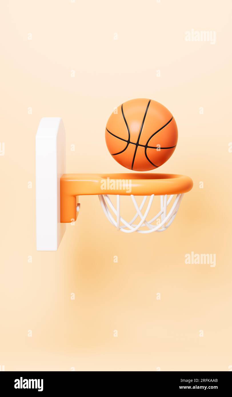 Cartoon basketball and basketball hoop, 3d rendering. Digital drawing ...