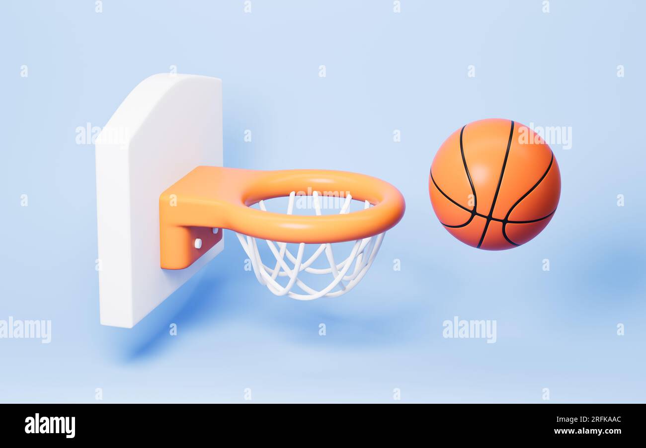 Cartoon basketball and basketball hoop, 3d rendering. Digital drawing ...