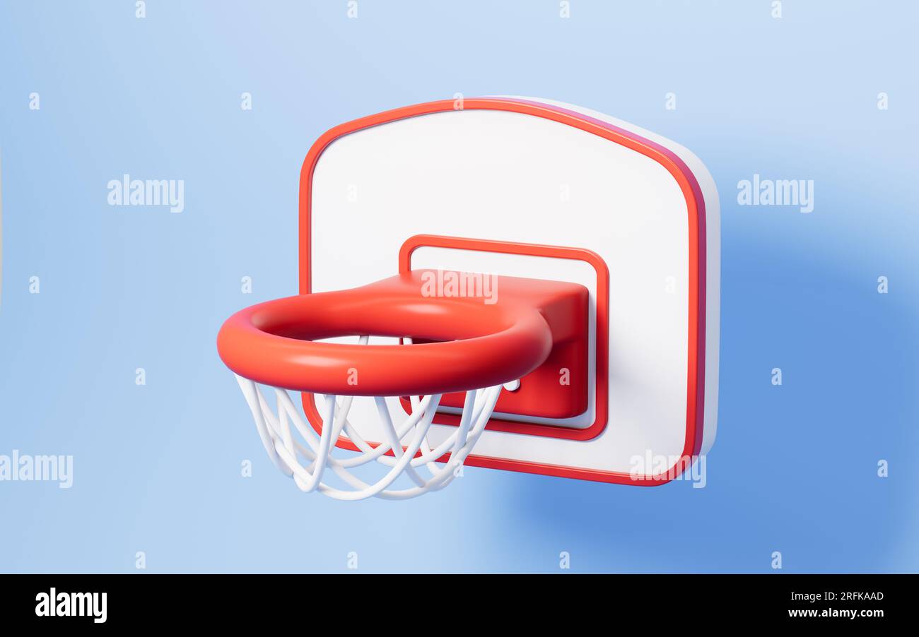 Cartoon basketball hoop in the yellow background, 3d rendering. Digital ...