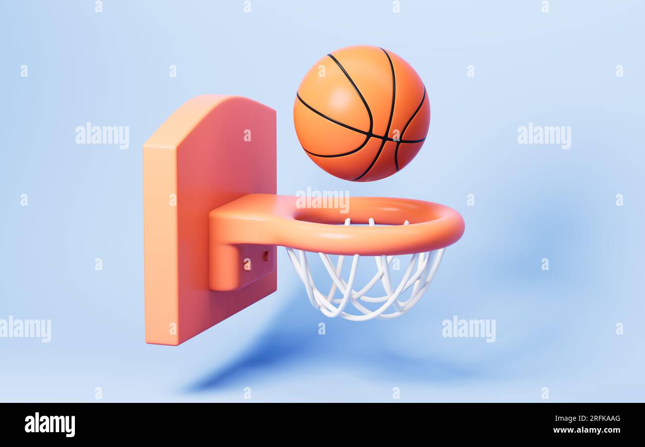 Cartoon basketball and basketball hoop, 3d rendering. Digital drawing ...