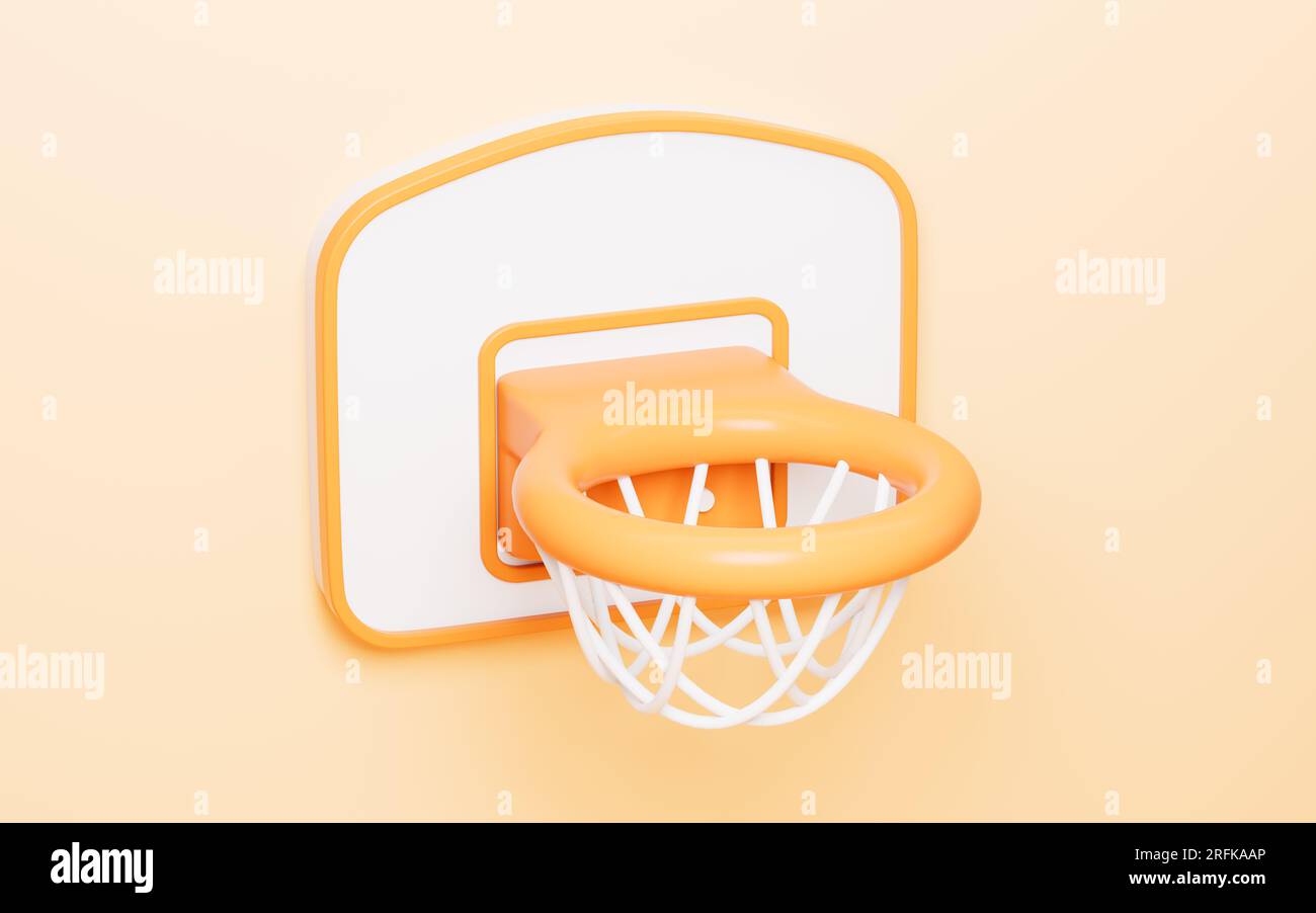 Cartoon basketball hoop in the yellow background, 3d rendering. Digital ...