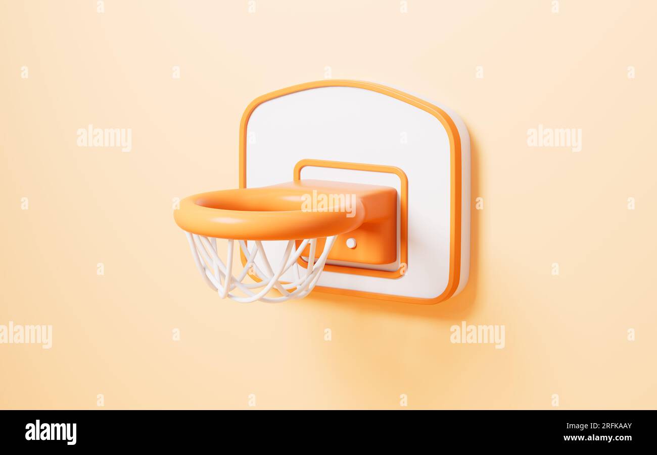 Cartoon basketball hoop in the yellow background, 3d rendering. Digital ...