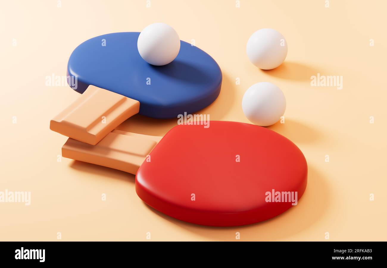 Cartoon table tennis in the yellow background, 3d rendering. Digital ...