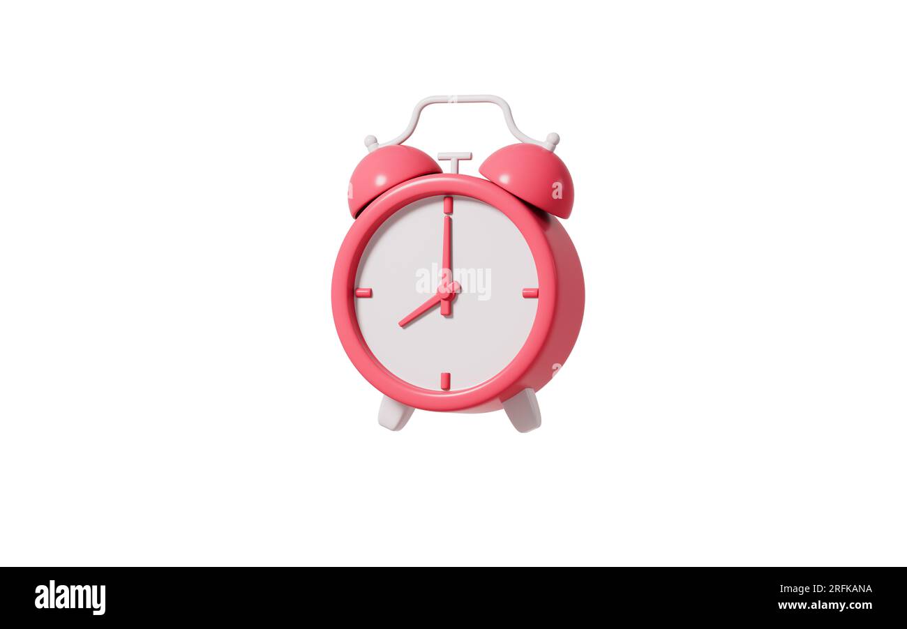 Cartoon pink clock in the white background, 3d rendering. Digital ...