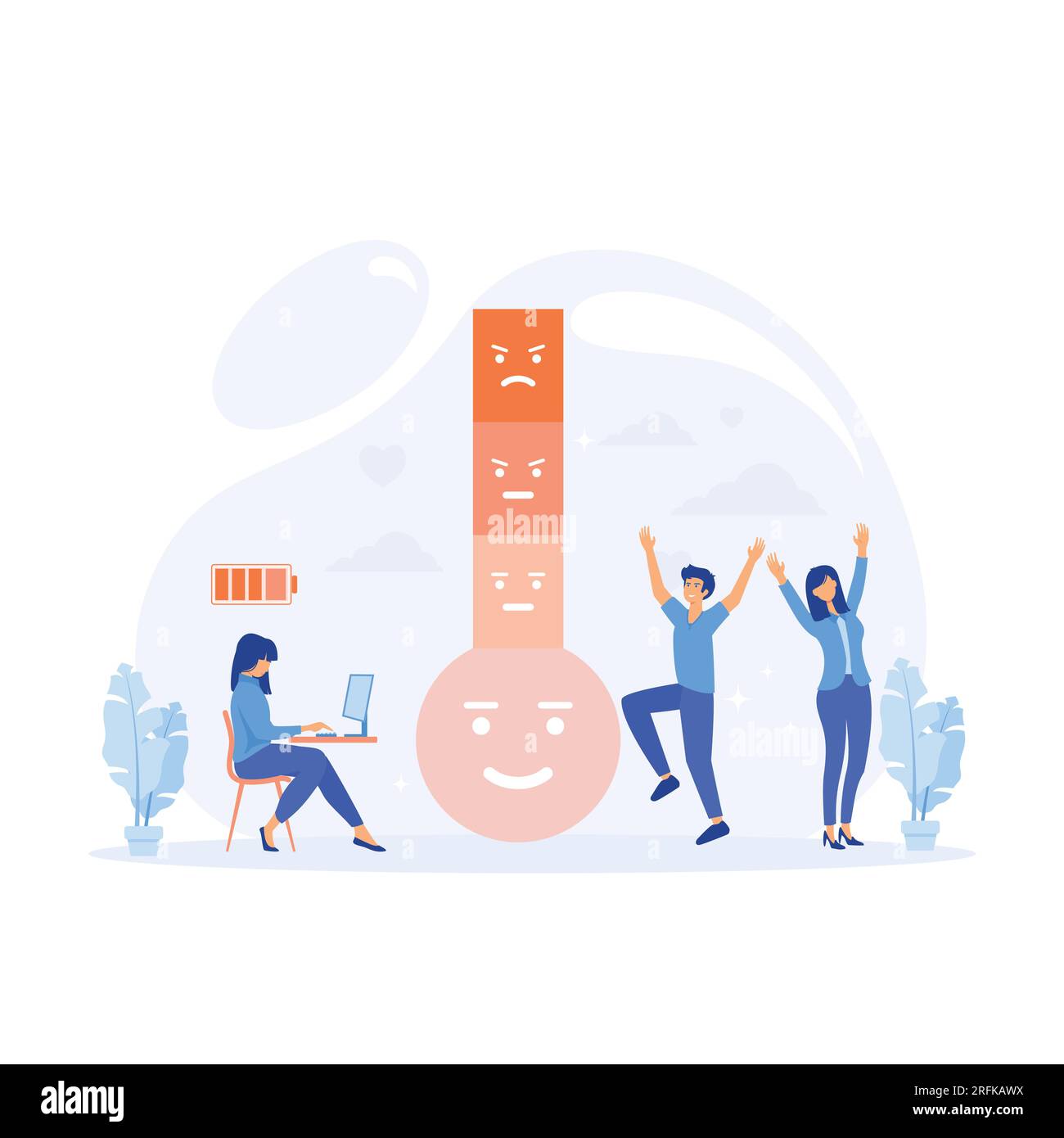 Thermometer as stress level scale emotions, mood, Fully charged active ...