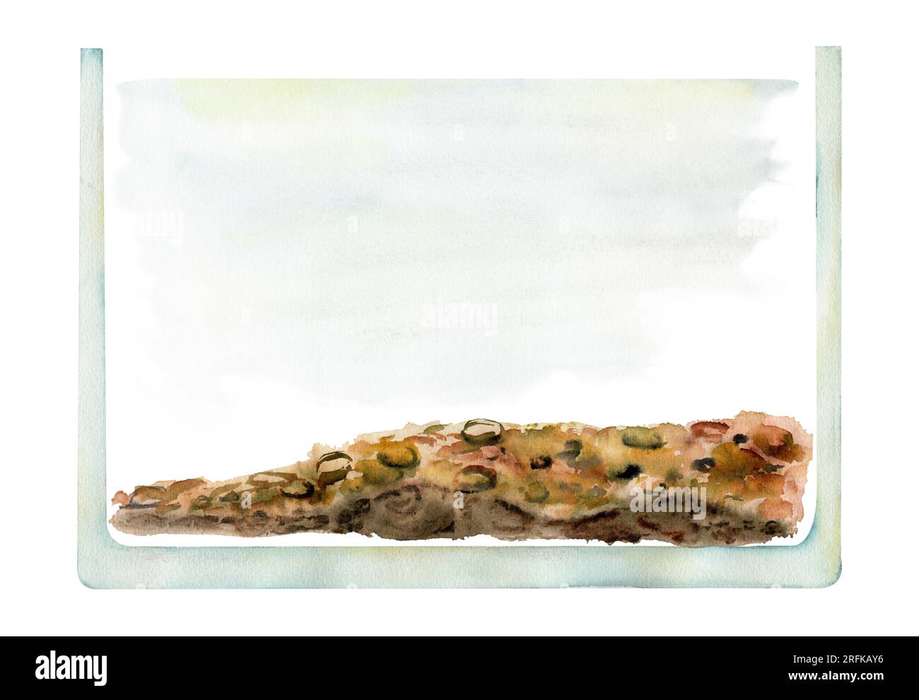 Hand drawn watercolor aquarium glass fishtank cuboid filled with water ...