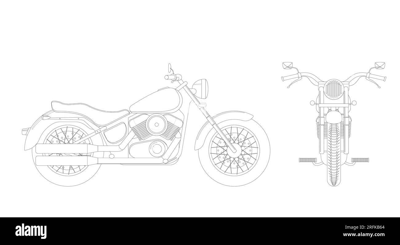 Motorcycle sketch vector set, front, side view. Chopper Stock Vector ...