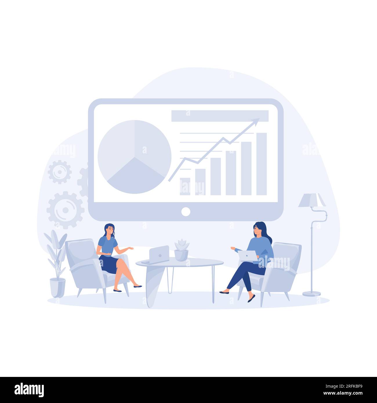 teamwork concept. Team of people sitting at desk with laptops, flat ...