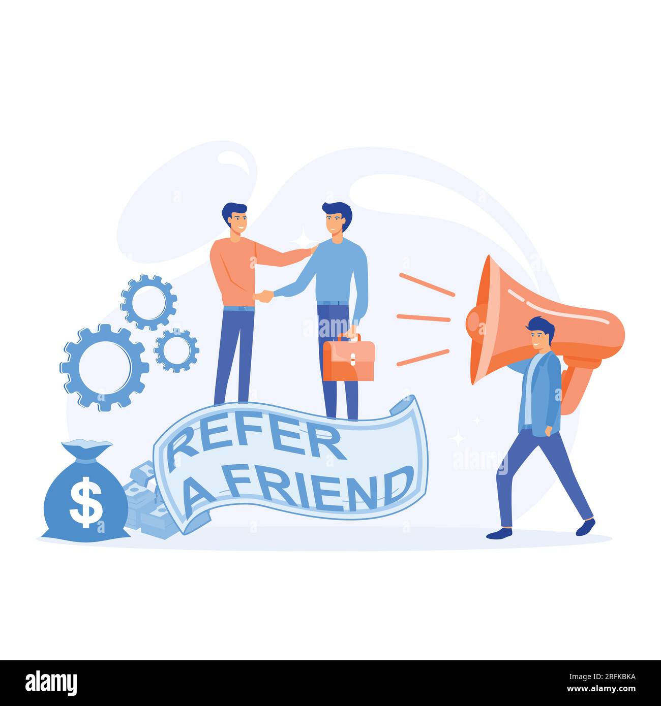Refer A Friend Concept, People shout on megaphone with Refer a friend ...