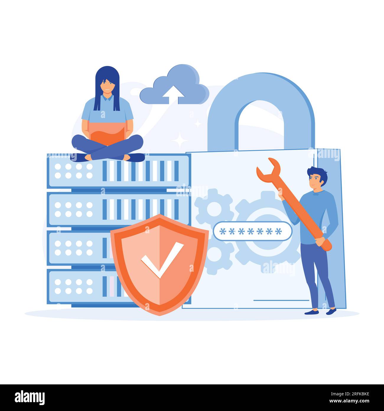 Database Security Hacker Attack Concept Hackers Stealing Personal Data Flat Vector Modern