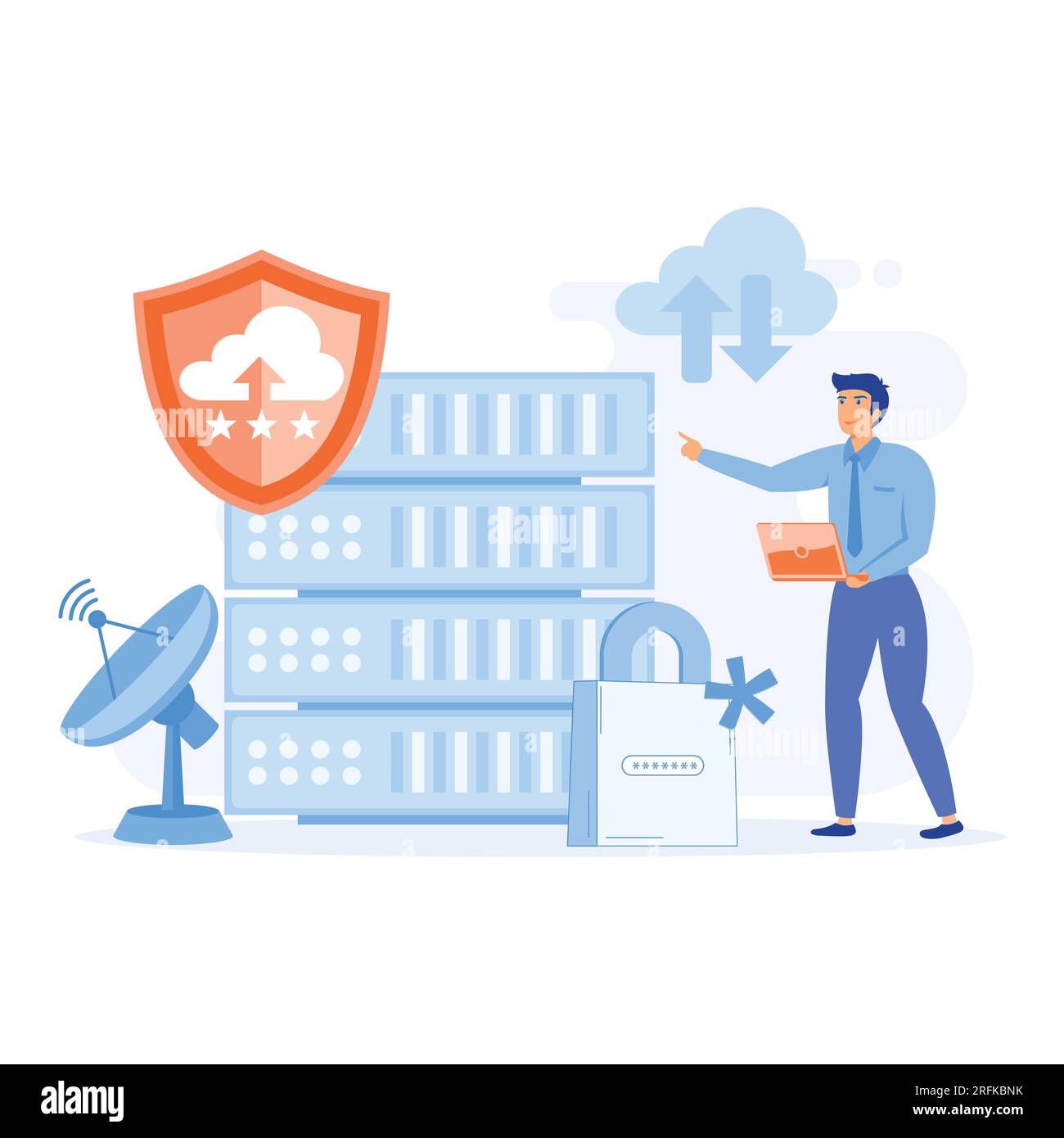 Cyber Security Services to Protect Personal Data, Cloud Shared Documents, flat vector modern ...