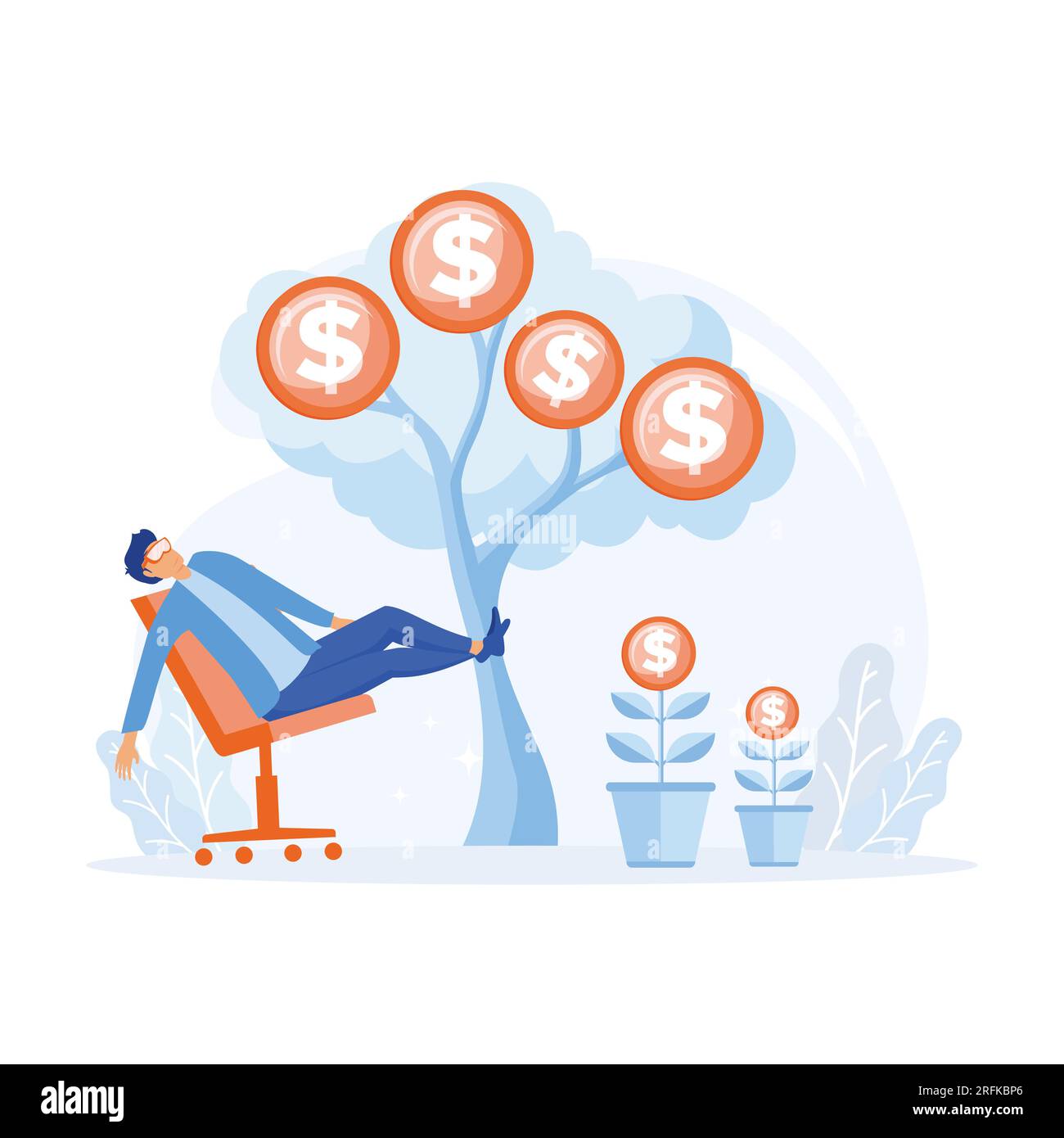 businessman and passive income, money tree, flat vector modern ...