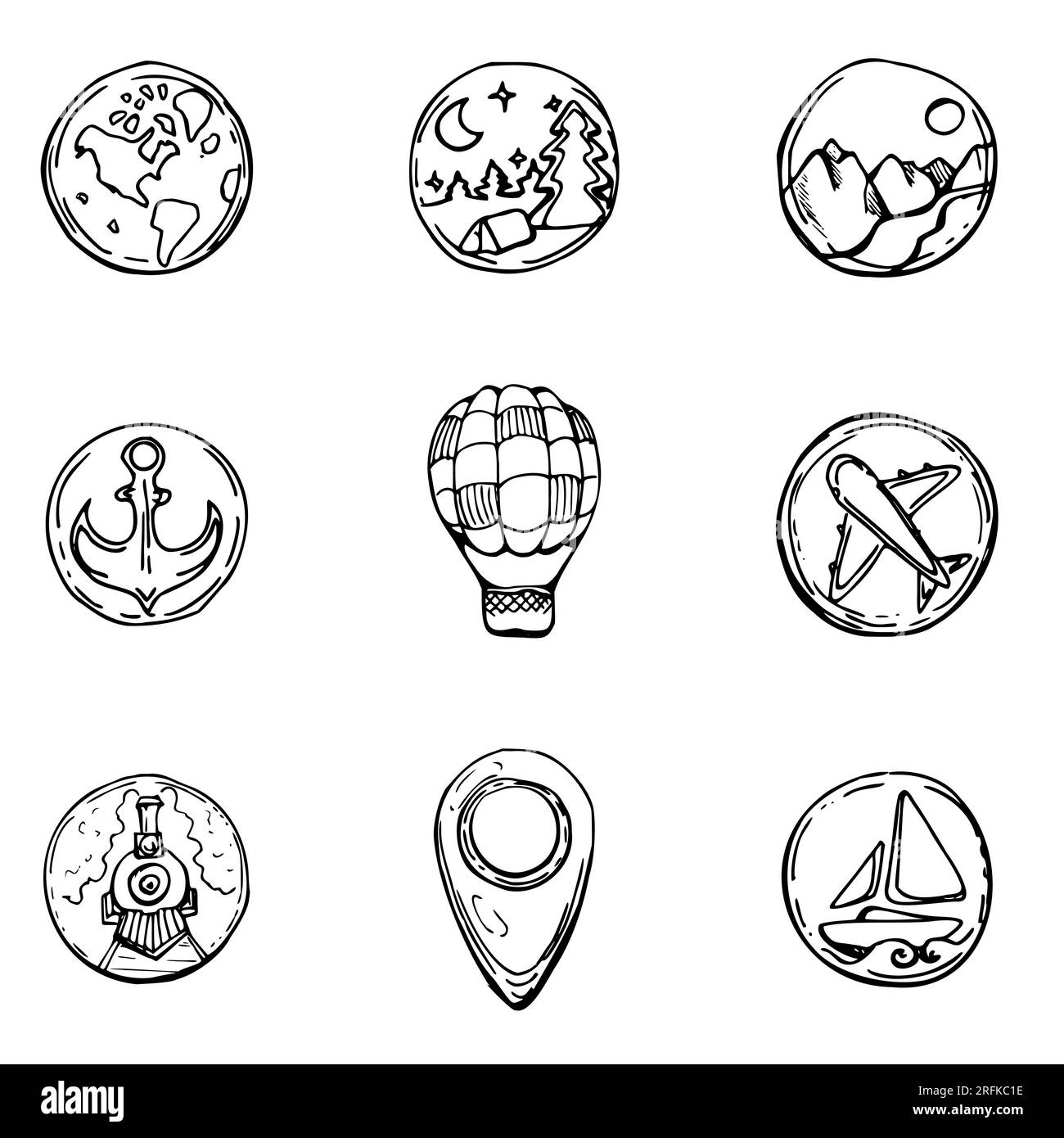 Ink hand drawn vector sketch of isolated object. Set of icons badges ...