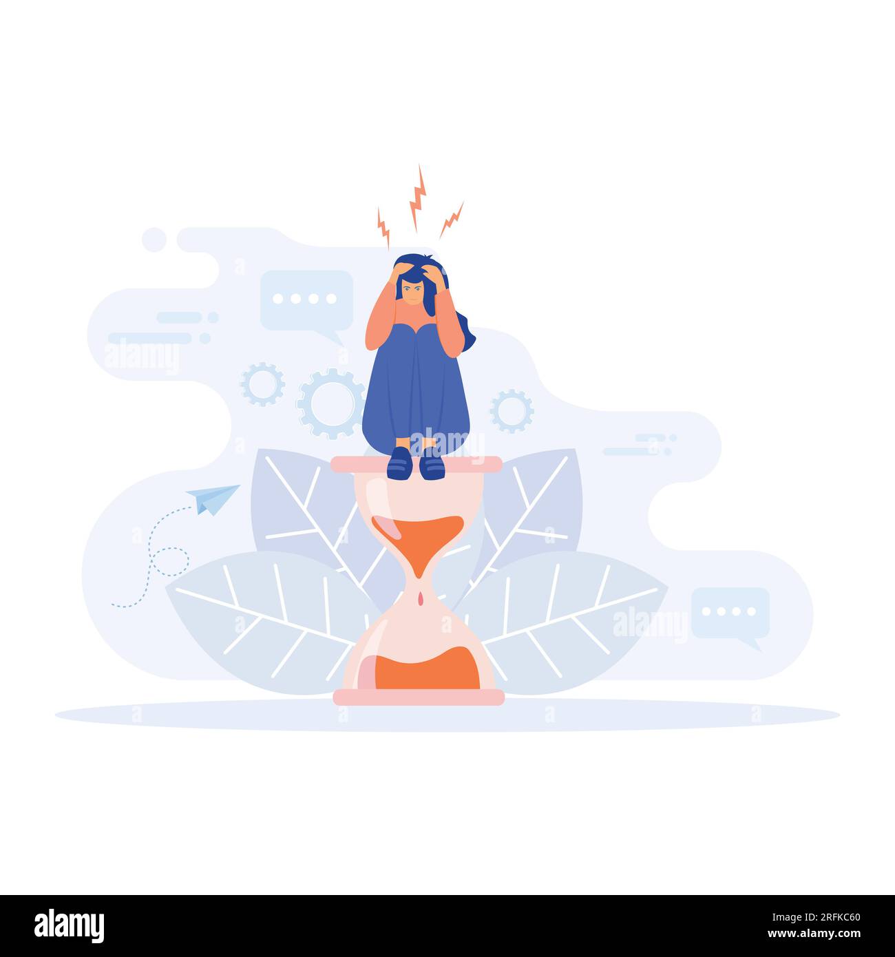 Stress in the office, Tired and exasperated business woman is sitting ...