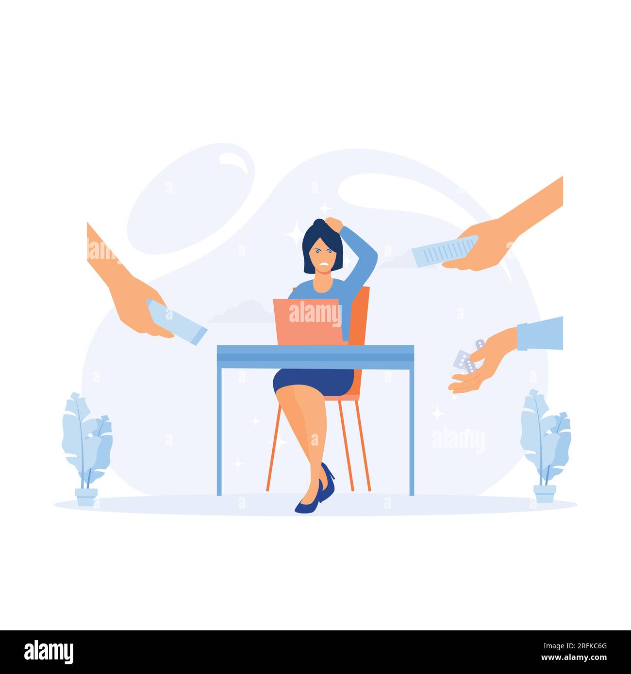 Multitasking and Time Management Concept, Business Woman Surrounded by ...