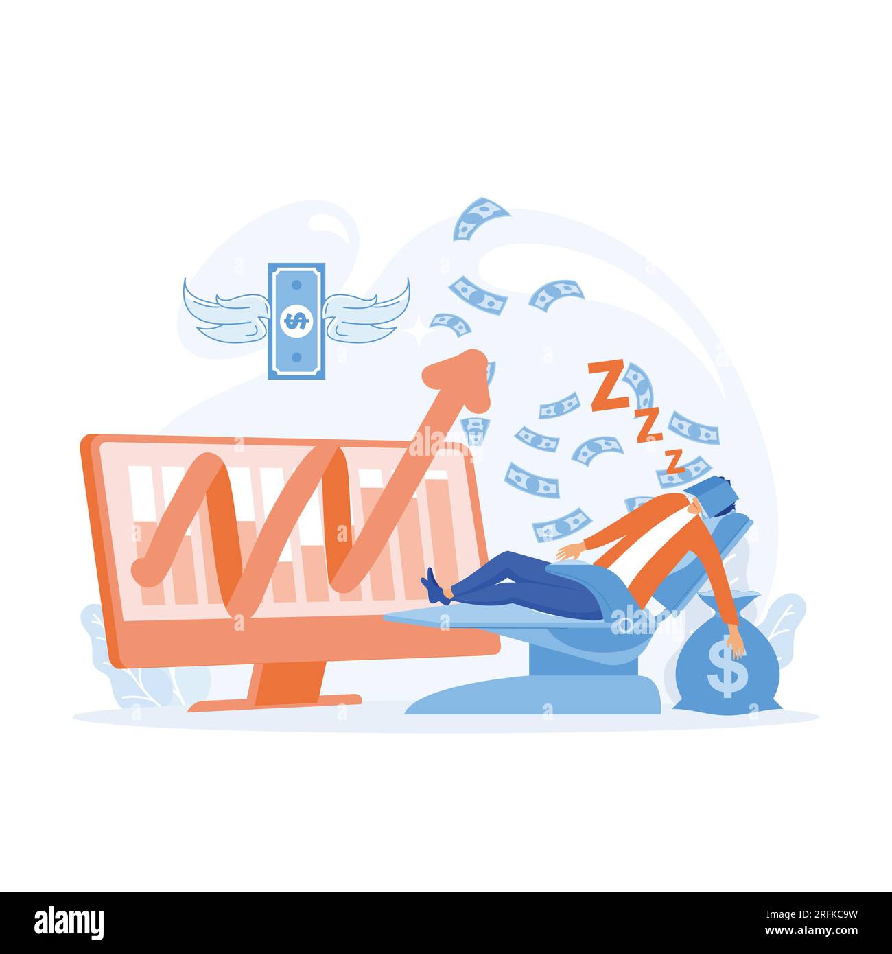 Passive income, earning money while sleeping, raining money, computer ...