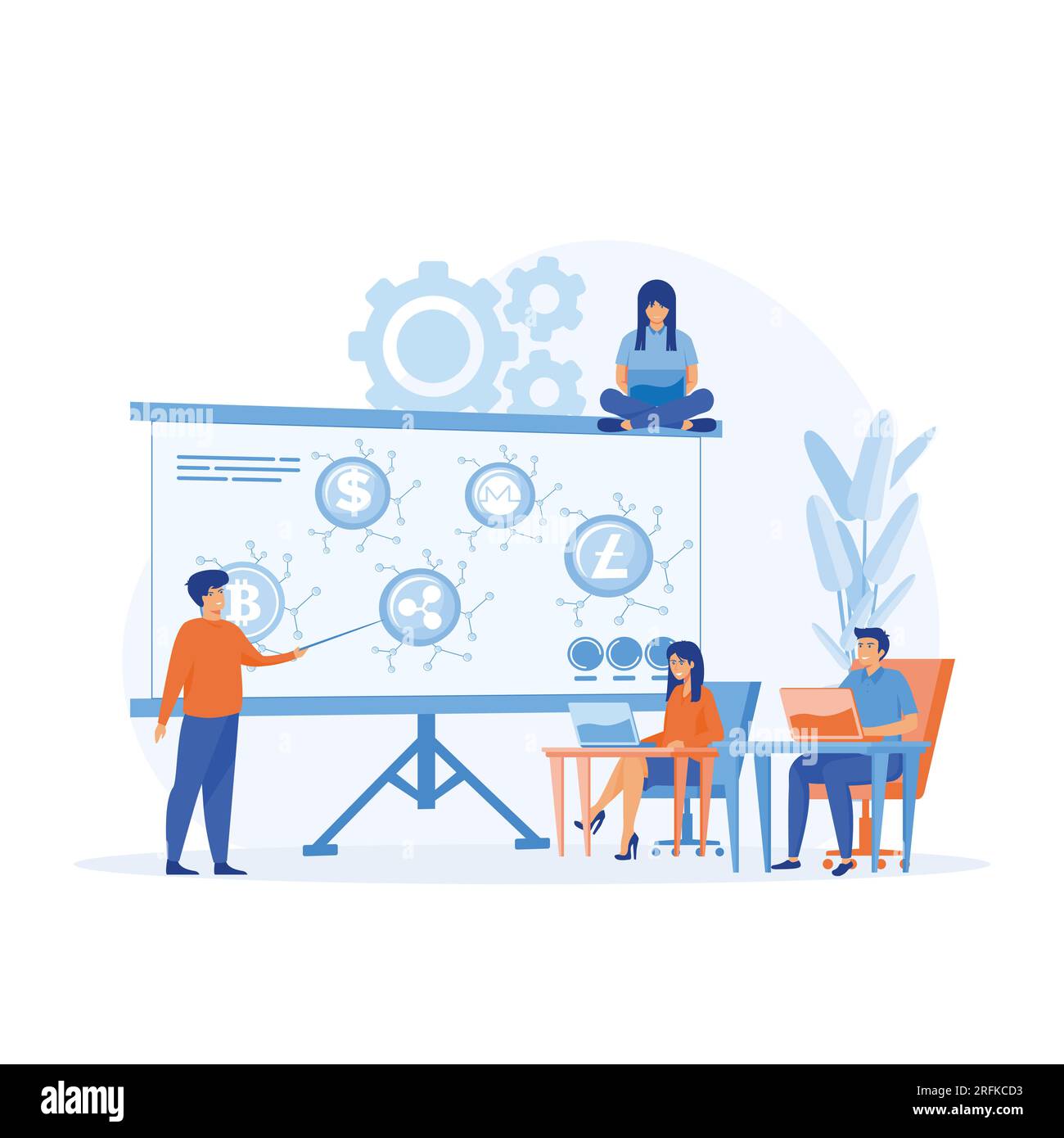 Financial literacy education and cryptocurrency concept, flat vector ...