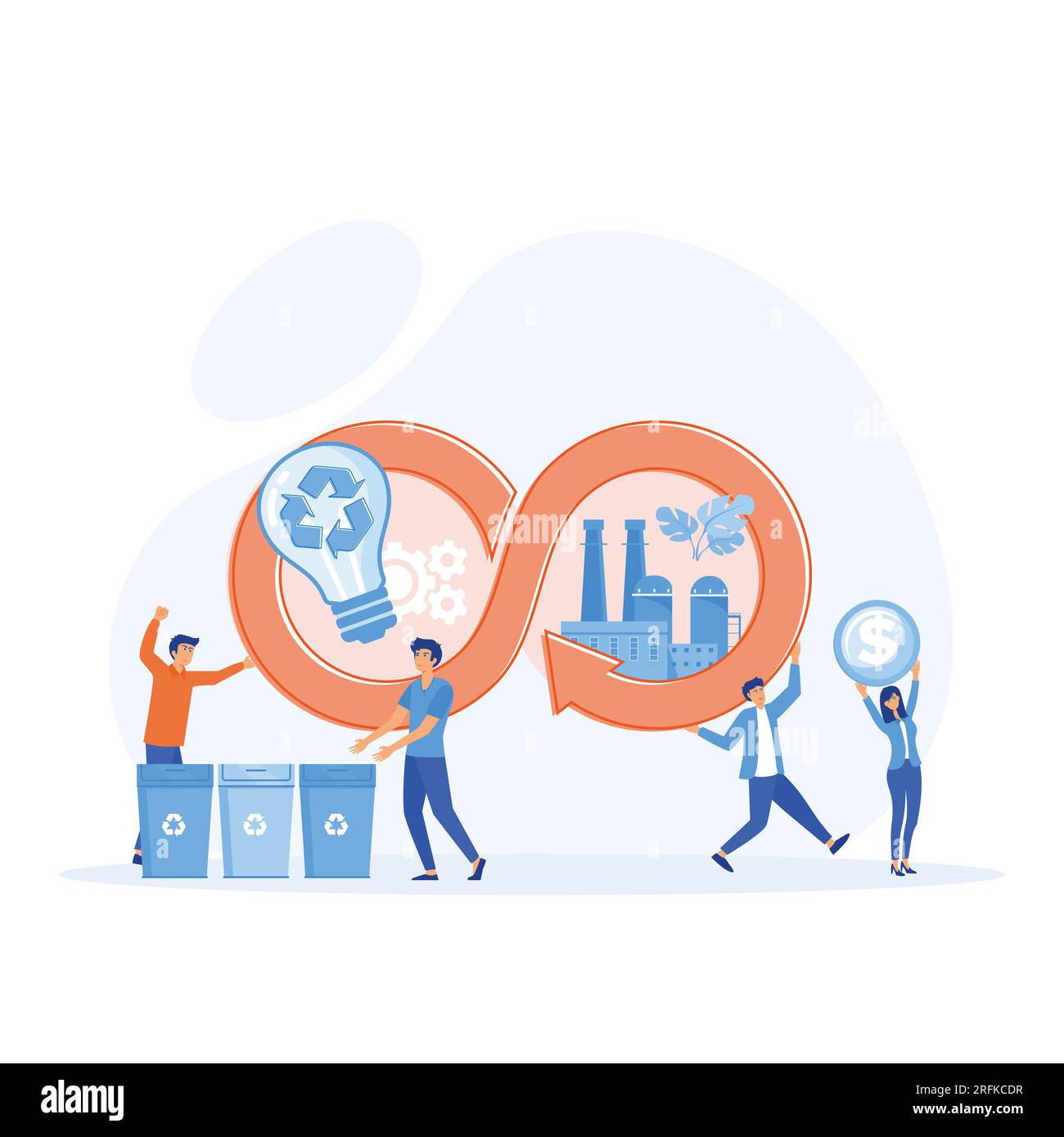 Circular economy, industry development cycle with waste recycling, flat ...