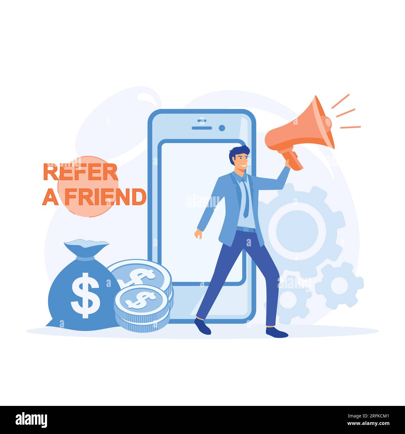 Refer A Friend Concept, People share info about referral and earn money. flat vector modern ...