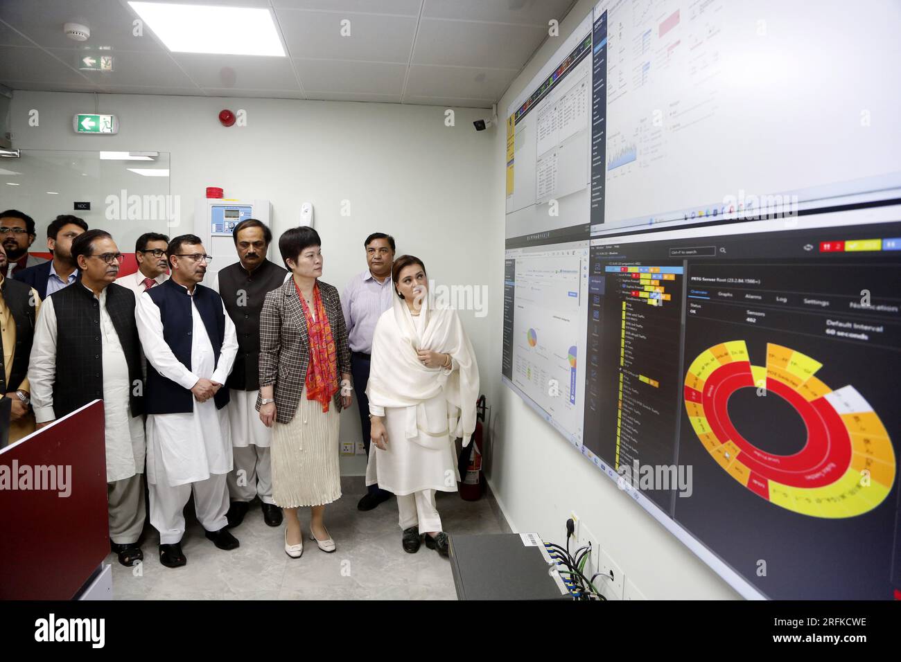 Islamabad. 3rd Aug, 2023. Guests visit the data center at Pakistan's ...