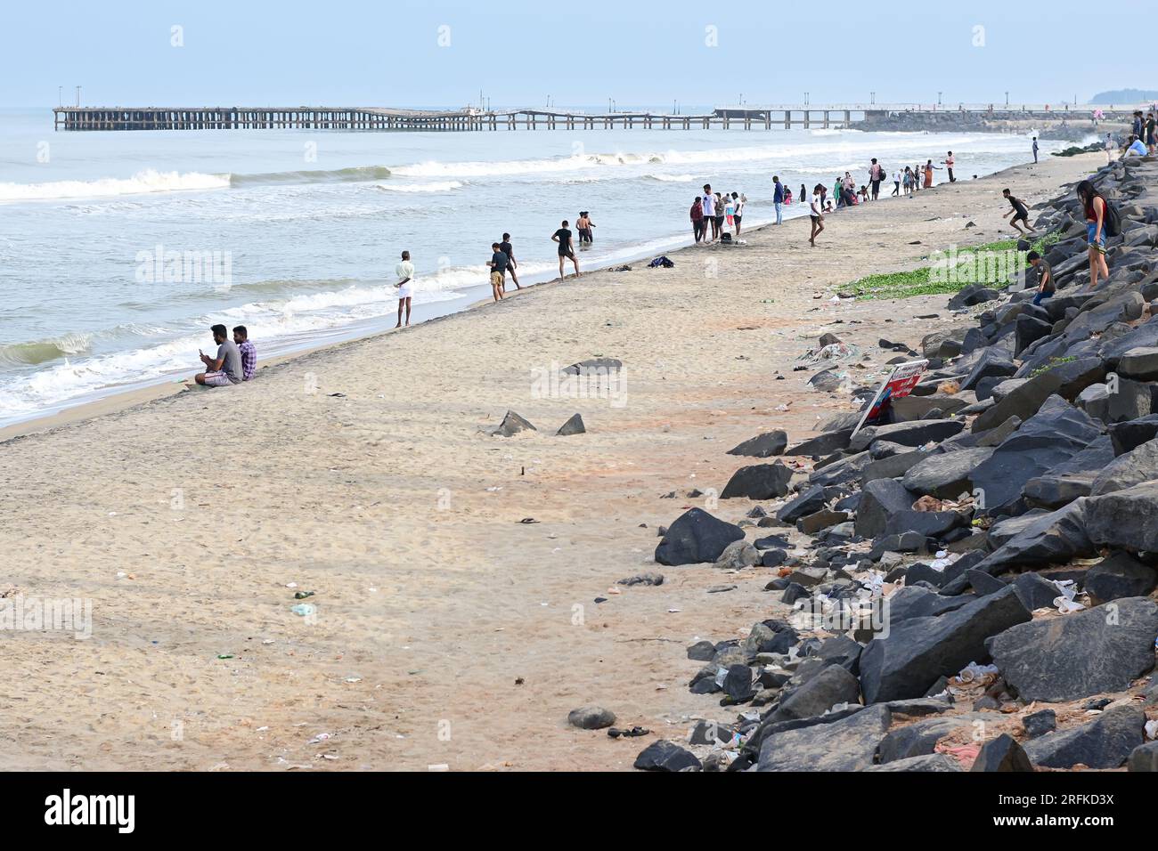 Pondicherry, India - July 15, 2023: Promenade beach, The popular ...