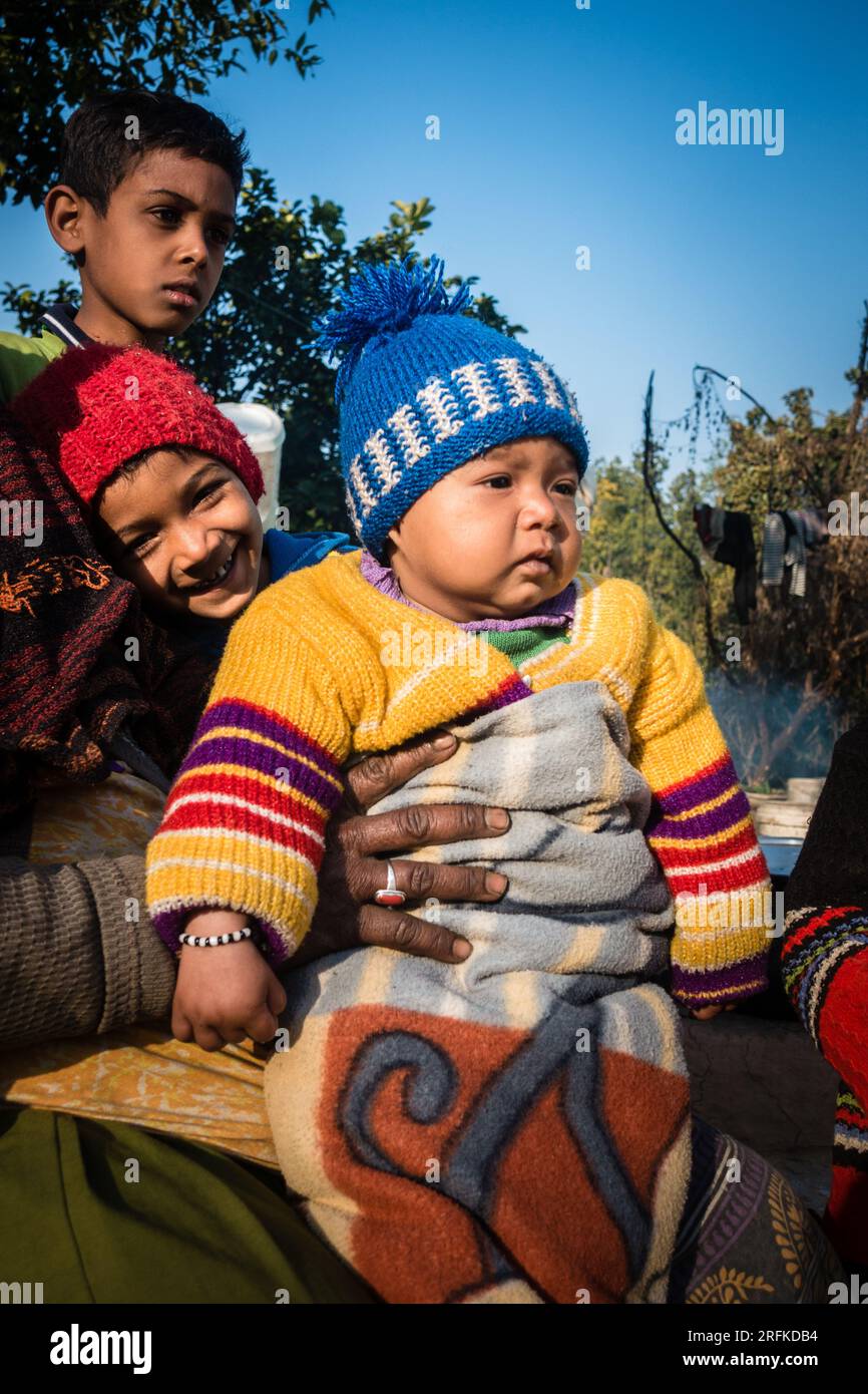 Oct.14th 2022 Uttarakhand, India. North Indian village kids in winter ...